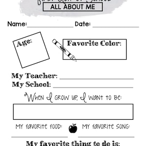 First Day of School About Me Worksheet - Teacher Printable - PDF ...