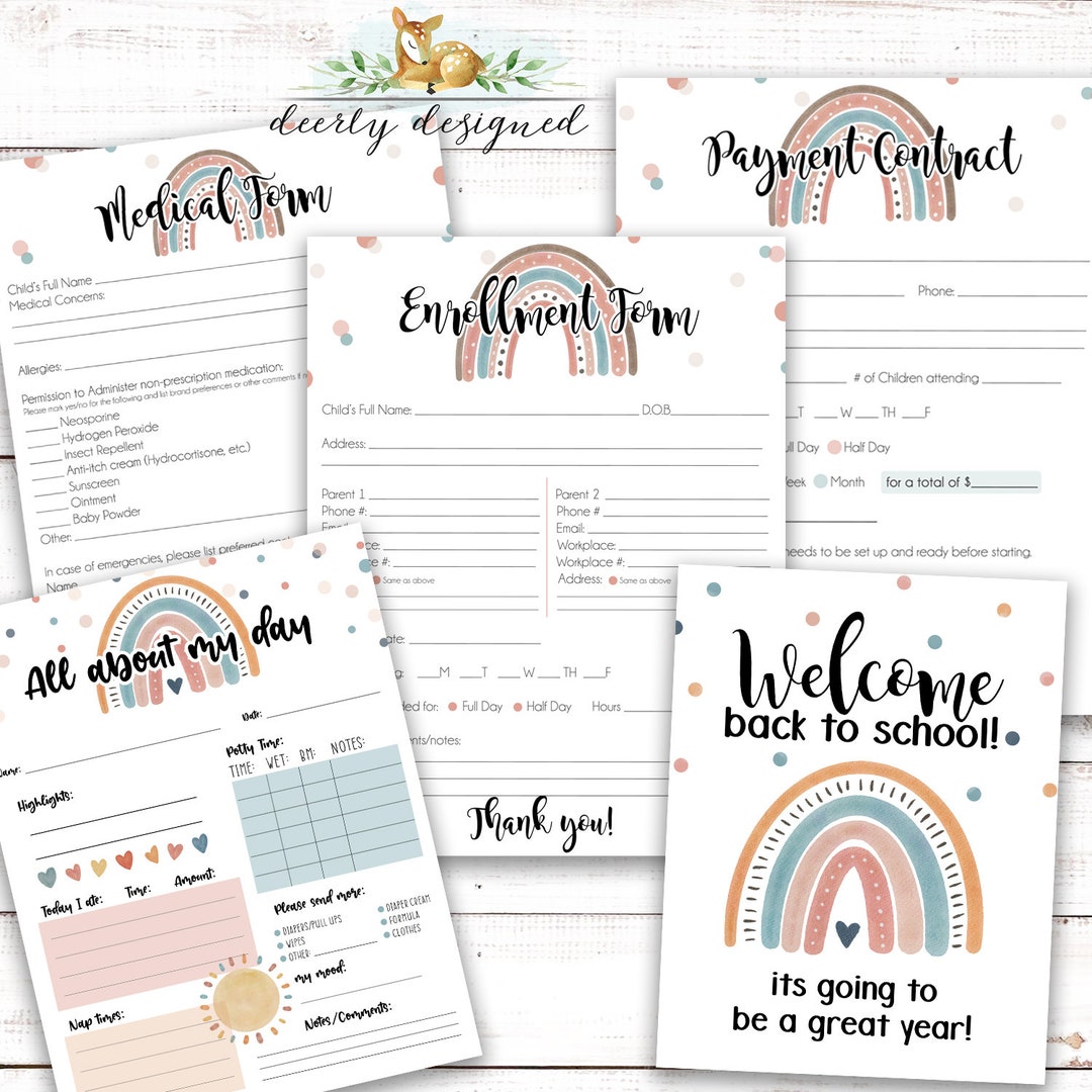 BUNDLE! Boho Rainbow Instant Downloads - Enrollment Forms - Daycare ...
