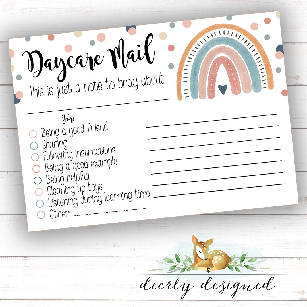 Boho Rainbow Daycare Mail - Day-care - Note From Daycare Teacher ...