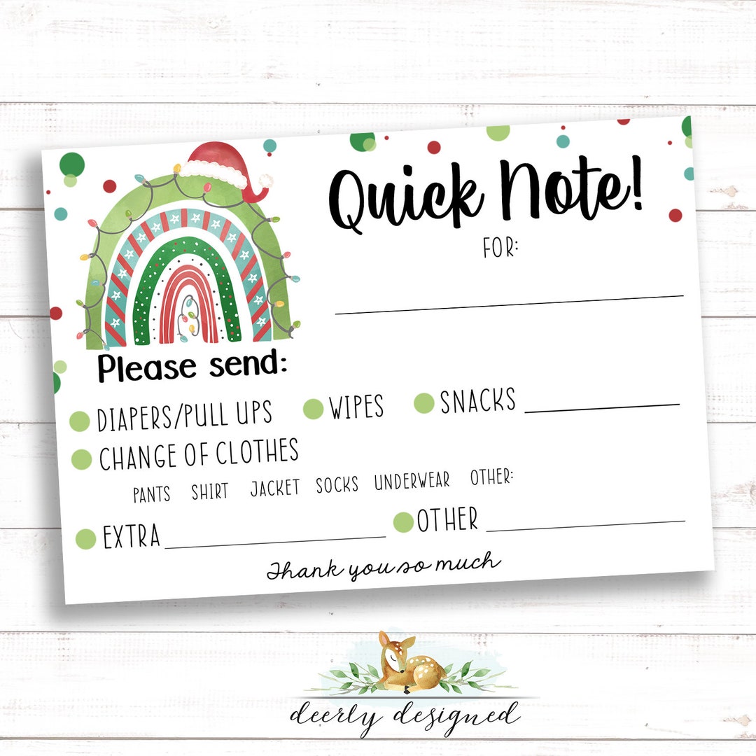 Quick Note! Christmas Holiday Theme Daycare Note Home - Daycare Mail ...