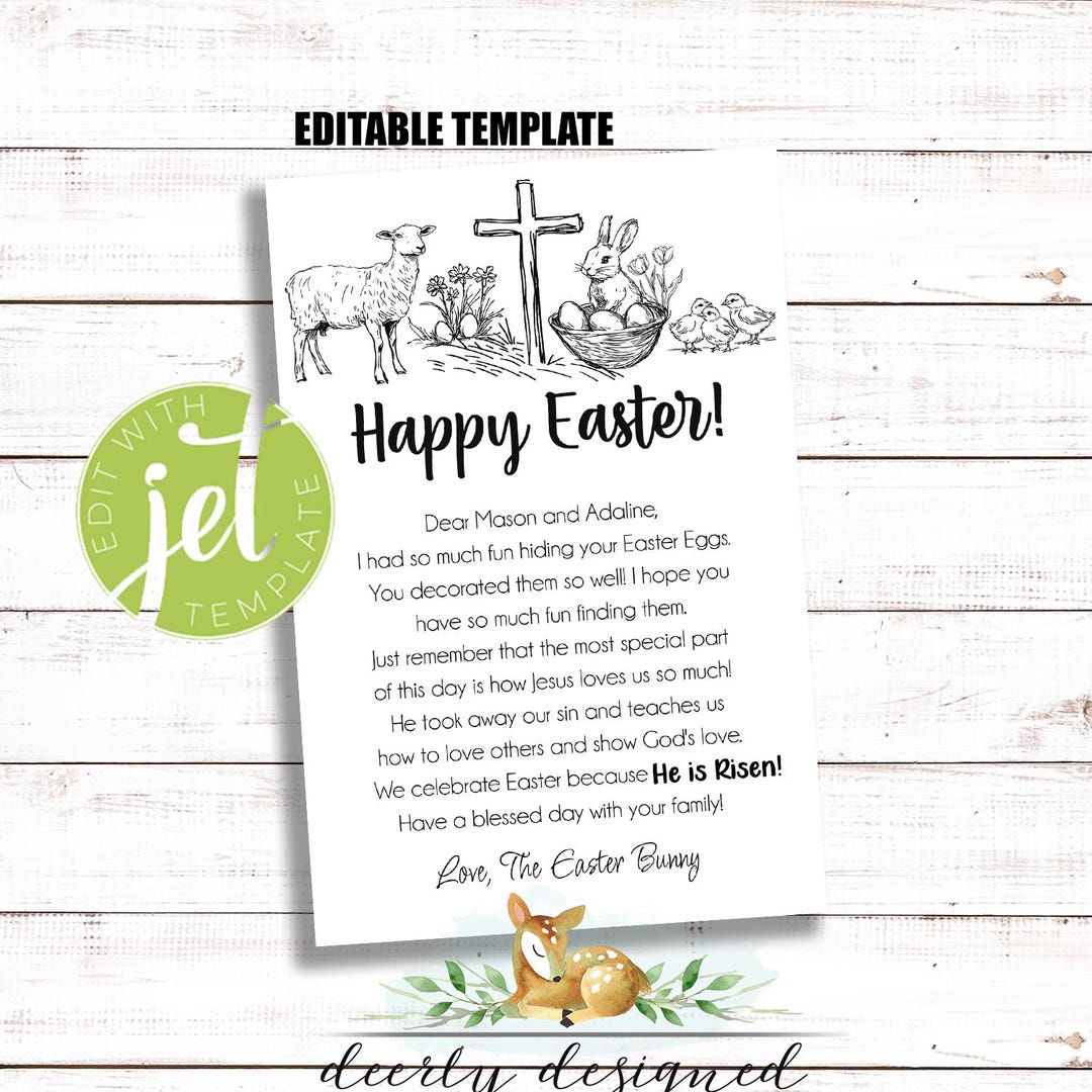 EDITABLE Christian Easter Bunny Note - Religious Easter Bunny Letter ...