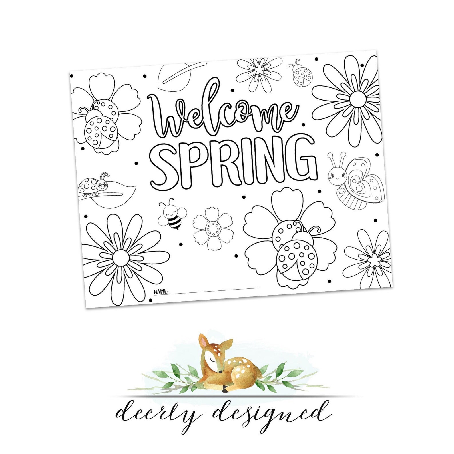 Welcome Spring Coloring Page Preschool Worksheet Teacher | Etsy