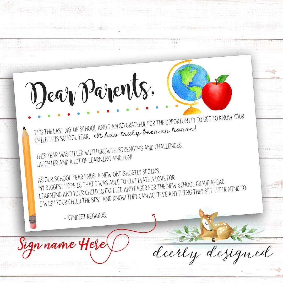 End of Year Teacher Note to Parents (PDF) - Etsy