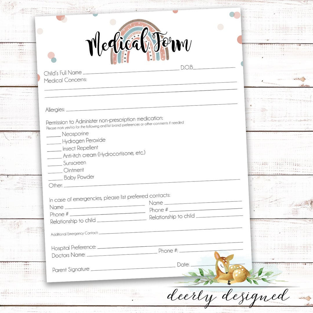Back to School Enrollment Forms - Medical and Consent Form - Daycare ...