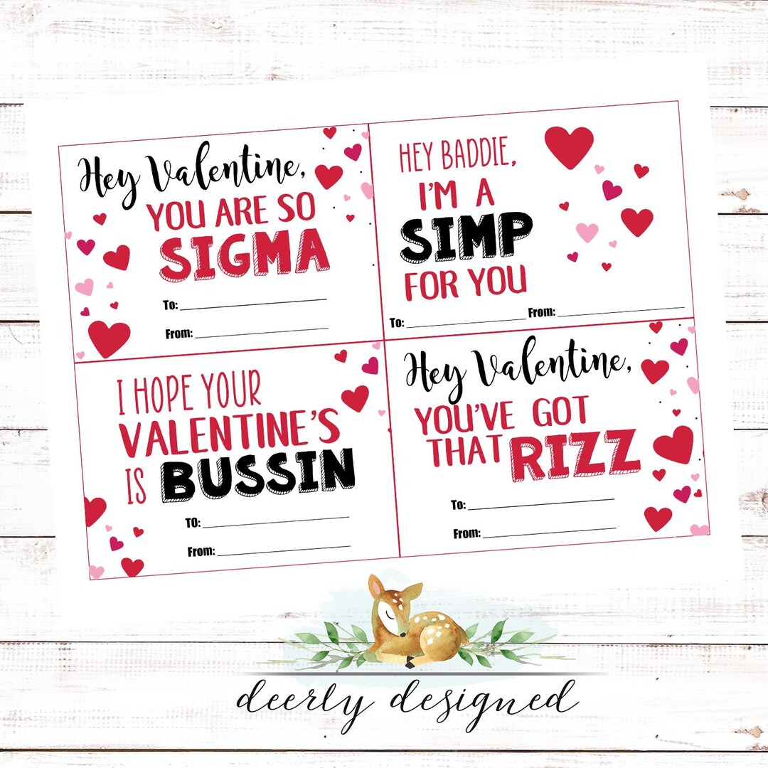 Slang Valentine Cards - Rizz - Baddie - Sigma - Valentine Cards - Slang ...
