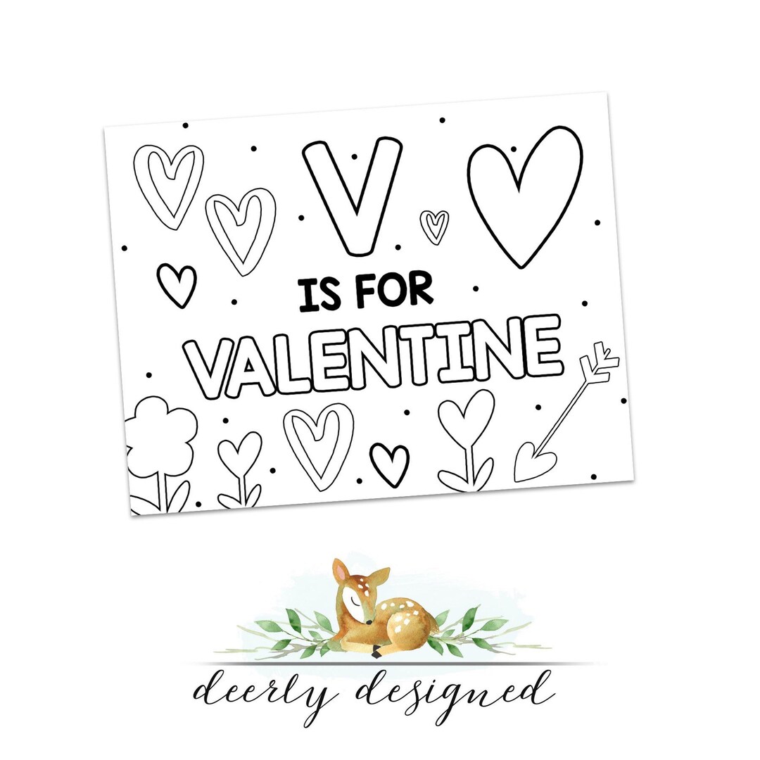 V is for Valentine Coloring Page - Valentine Coloring - Valentine Art ...