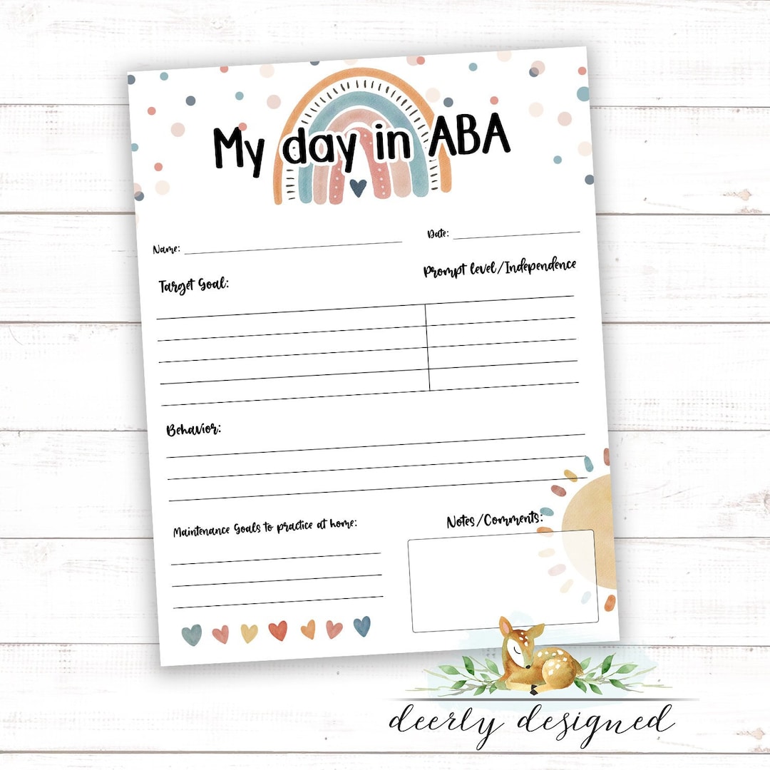 Cute ABA Therapy Daily Log - Homelog - Behavior Review - Autism - ABA ...