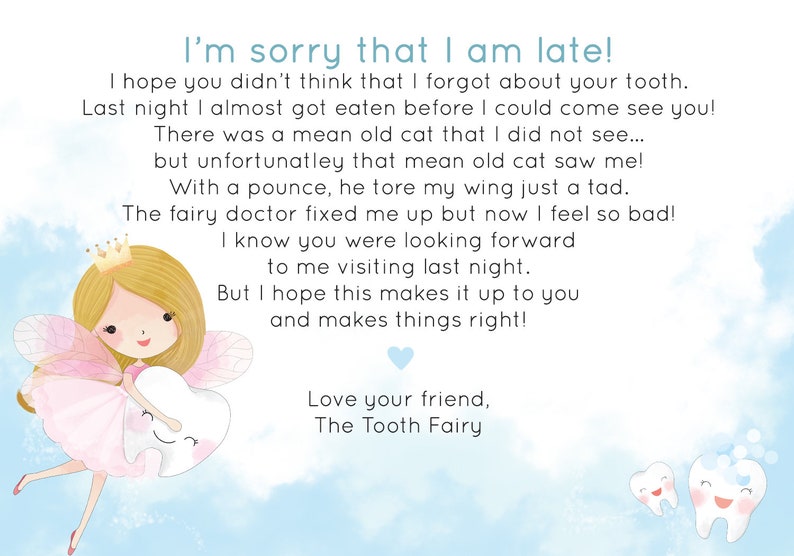 Note from the Tooth fairy Late Toothfairy note Letter from | Etsy