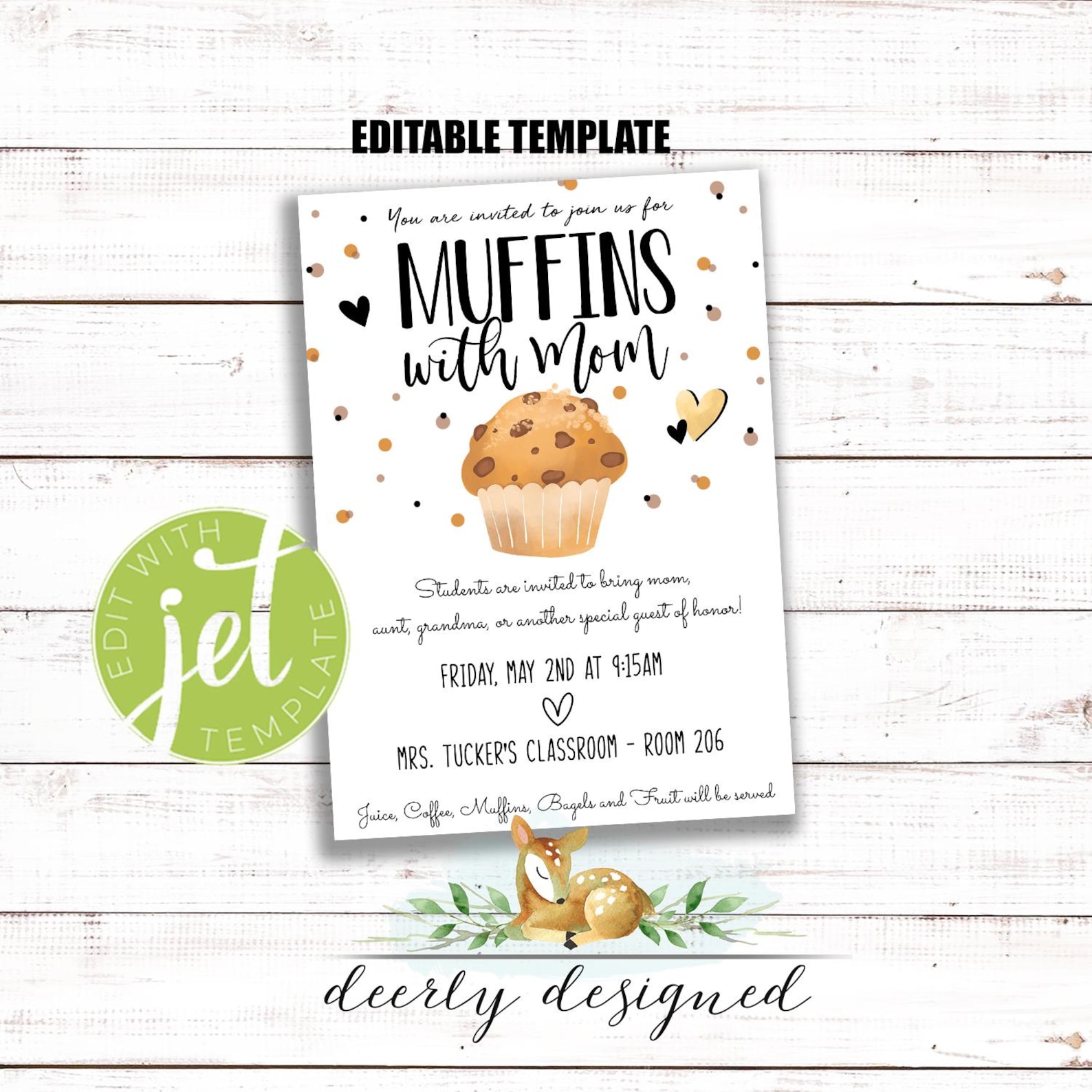 EDITABLE Muffins With Mom Invitation - Mother's Day - Editable ...