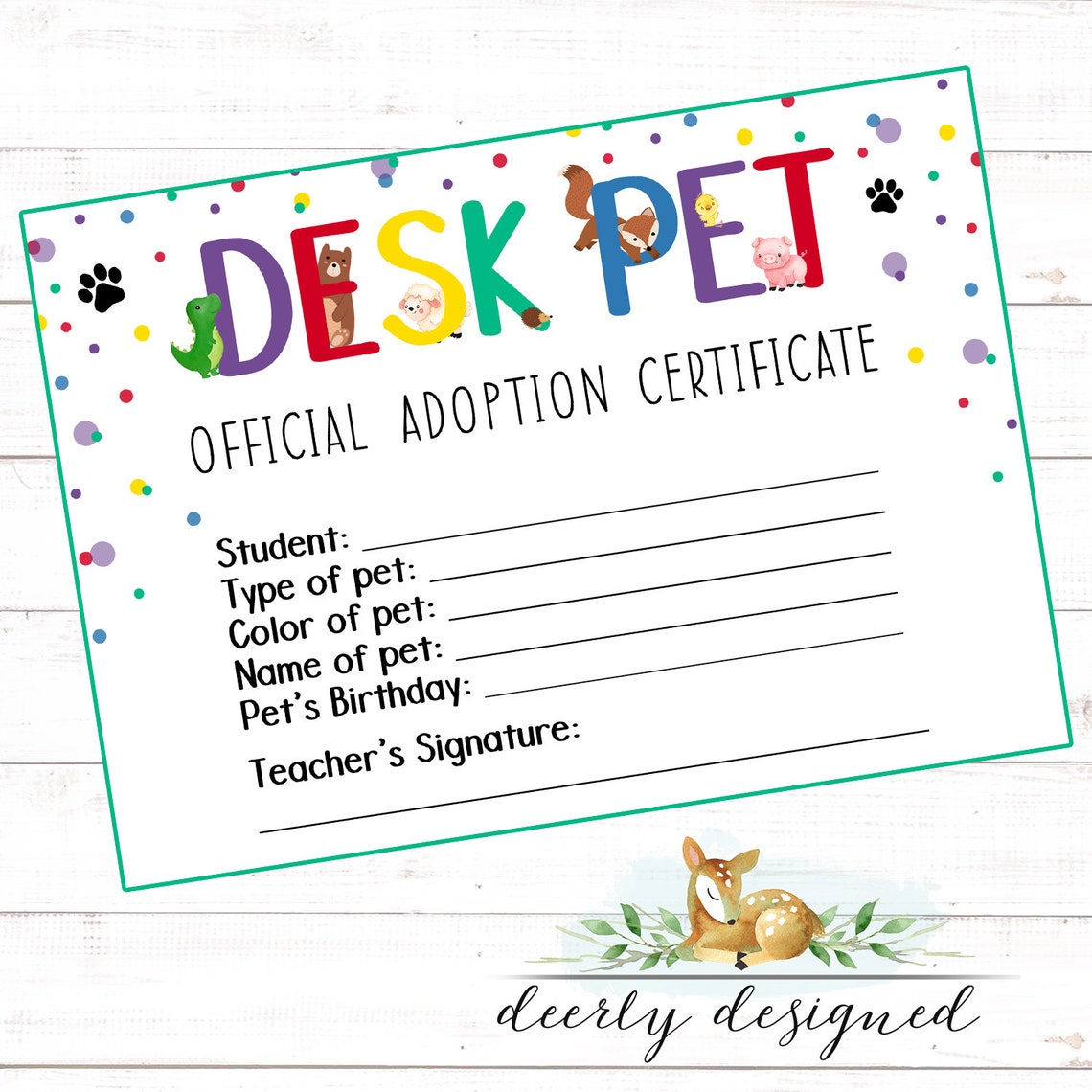 Desk Pet Adoption Certification Printable Desk Pets - Etsy