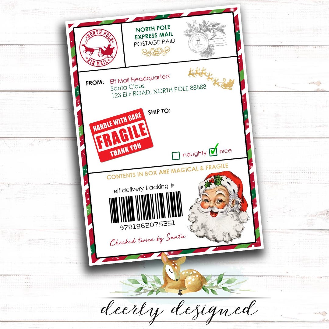 Santa Mail Elf Mail Label Printable - North Pole Mail - Santa Package ...