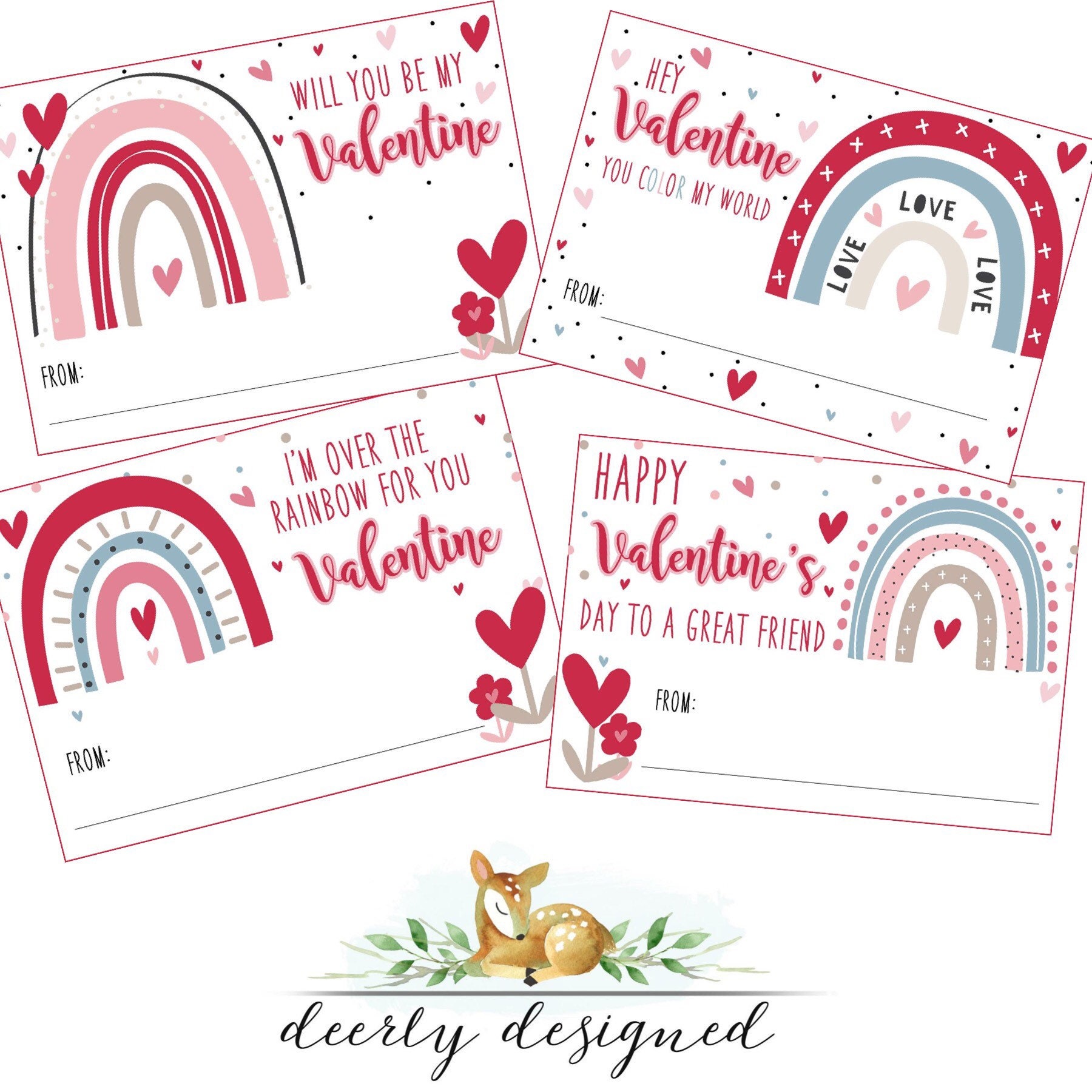 Rainbow Valentine Cards - Boho Rainbow Valentines - Girly Valentine ...