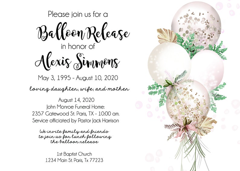 Neutral Balloon Release Invitation Announcement Memorial - Etsy