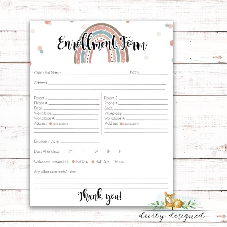 BUNDLE! Boho Rainbow Instant Downloads - Enrollment Forms - Daycare ...