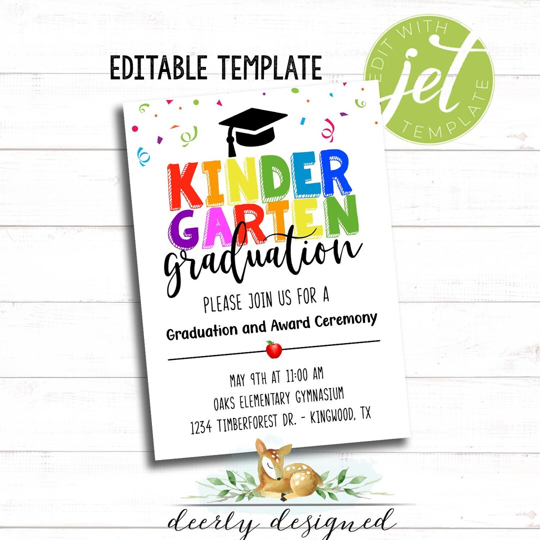 Editable Kindergarten Graduation Invitation Template (8.5x11) - Etsy