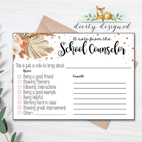 Boho Leaf School Counselor Note From the Counselor Report - Etsy