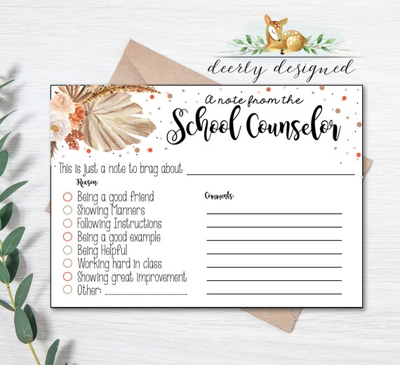 Boho Leaf School Counselor Note From the Counselor Report - Etsy