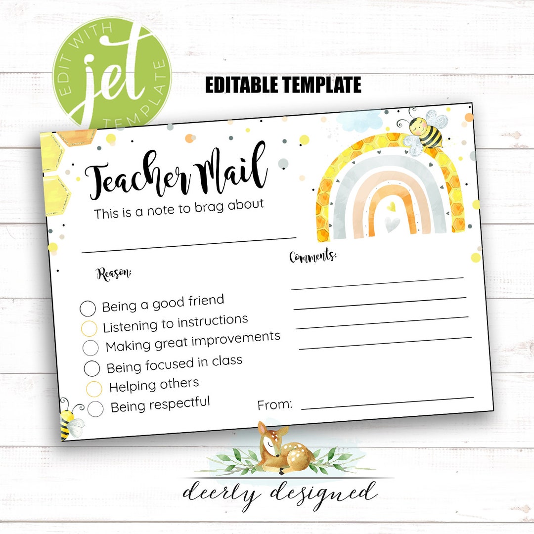 EDITABLE Bee Theme Teacher Mail TEMPLATE - Note From the Teacher ...