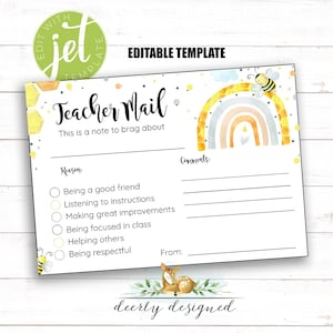EDITABLE Bee Theme Teacher Mail TEMPLATE - Note From the Teacher ...