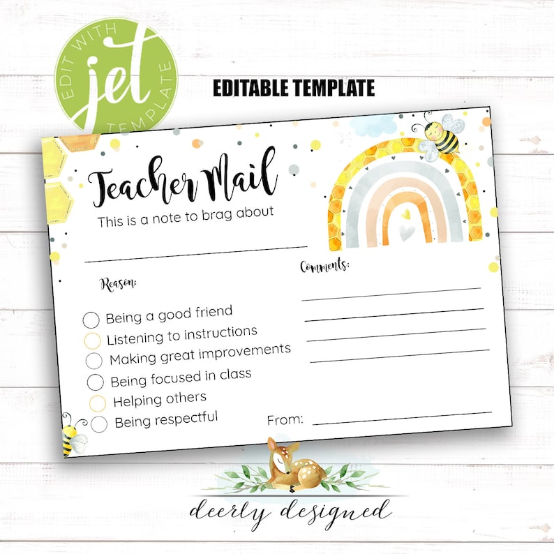 EDITABLE Bee Theme Teacher Mail TEMPLATE - Note From the Teacher ...