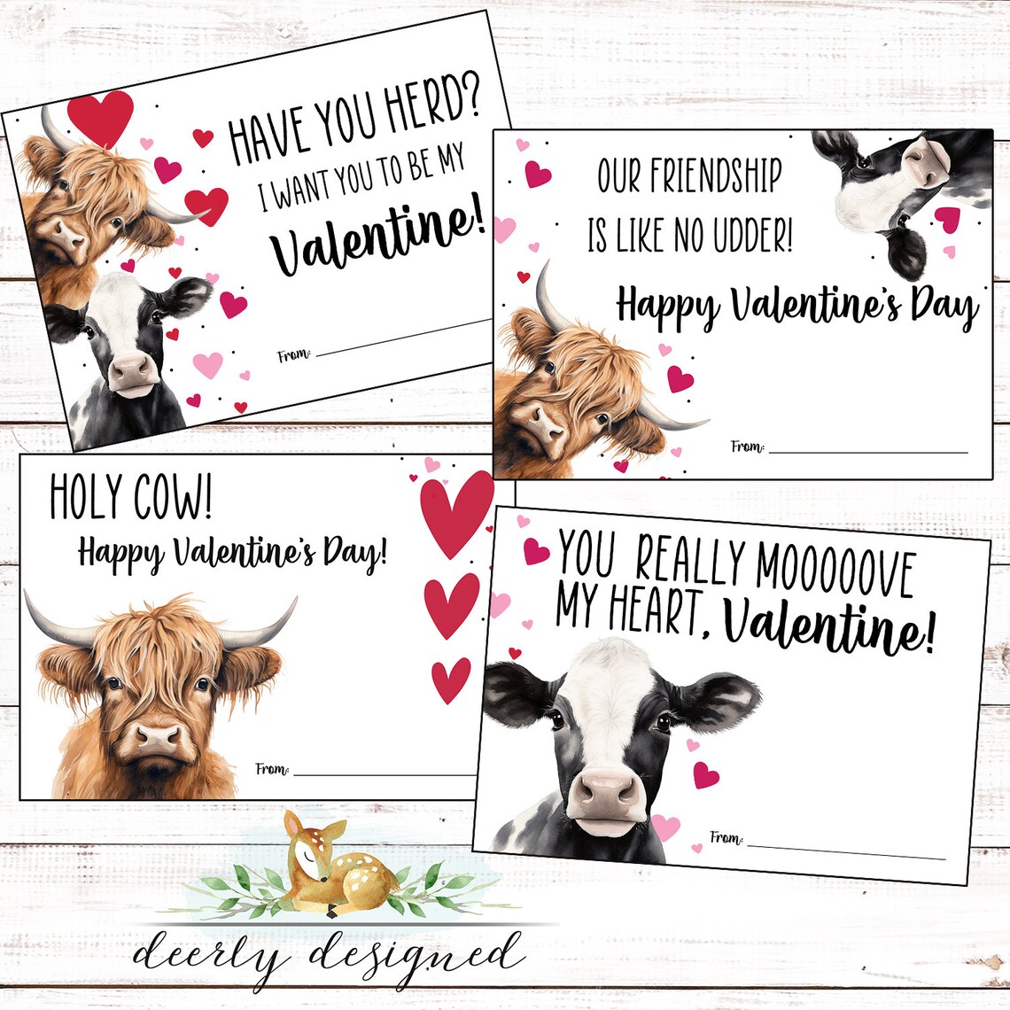 Cow Valentine Cards - Instant Download Printable - Highland Cow ...