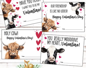Cow Valentine Cards, Instant Download, Printable Highland Cow ...