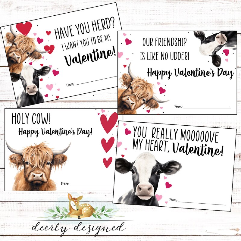 Cow Valentine Printables - Etsy