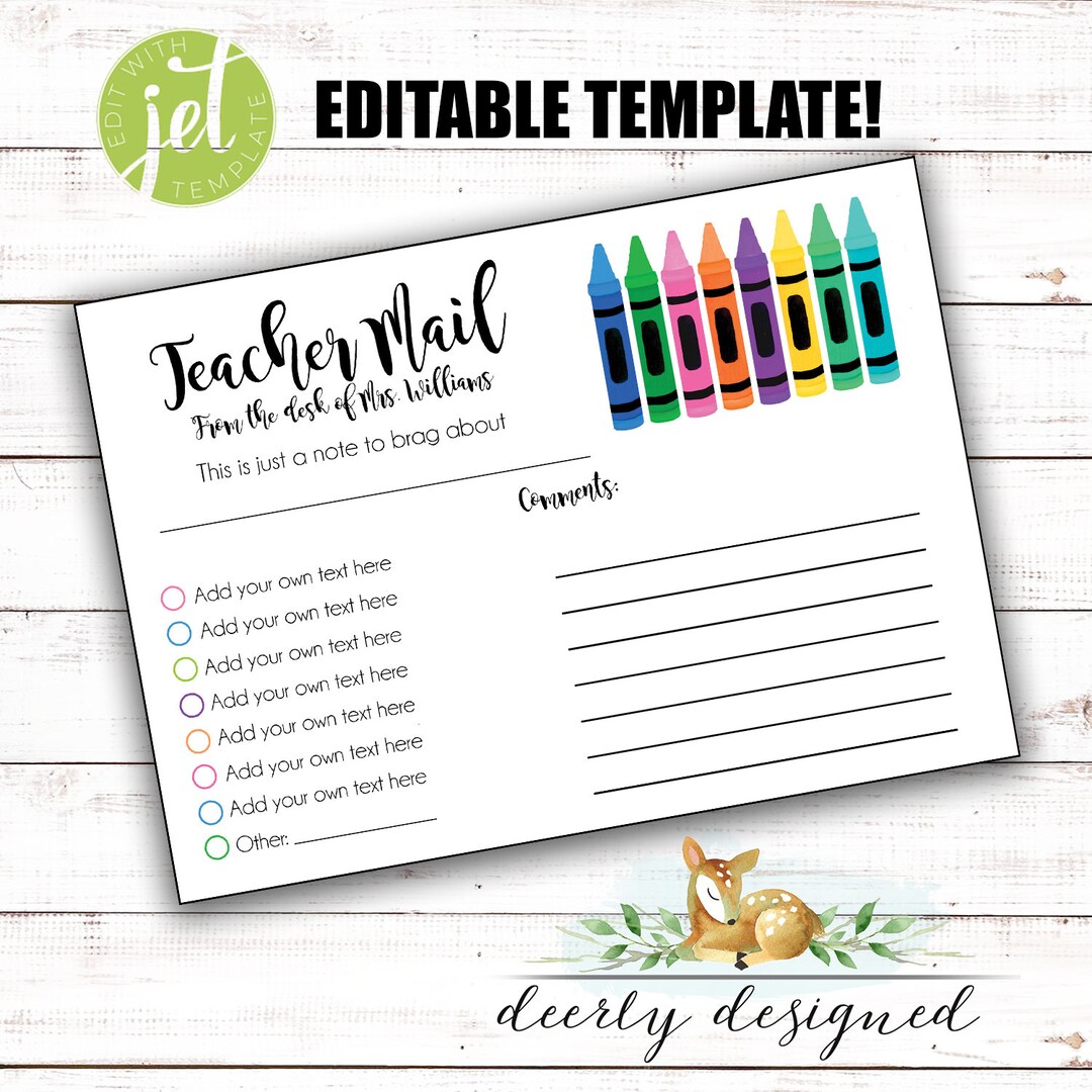EDITABLE Teacher Mail Crayon TEMPLATE - Note From the Teacher - Teacher ...