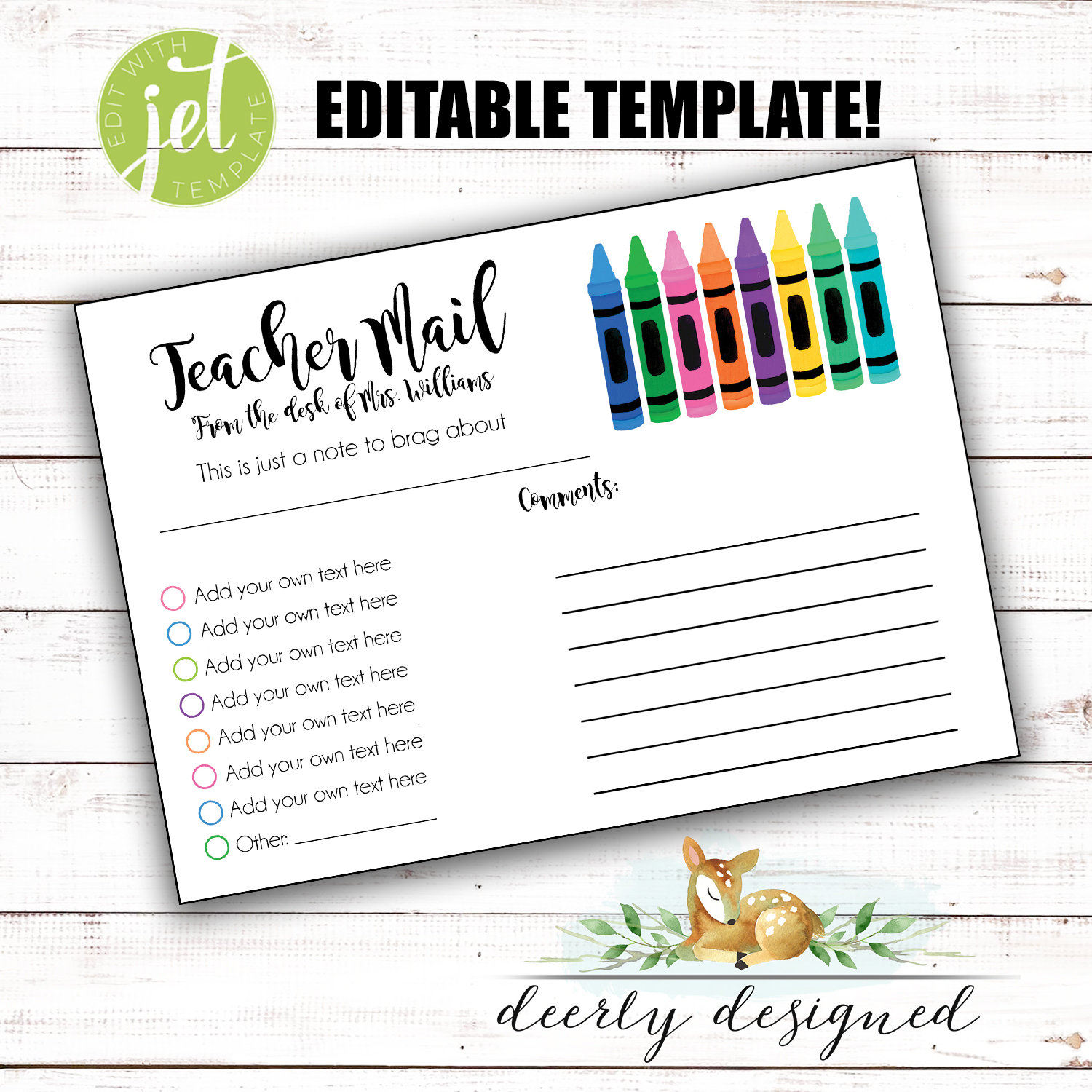 EDITABLE Teacher Mail Crayon TEMPLATE - Note From the Teacher - Teacher ...