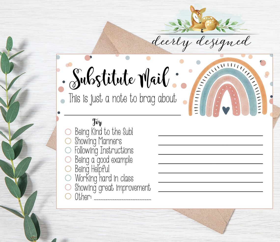 Substitute Mail Boho Rainbow Sub Note Substitute Report - Etsy