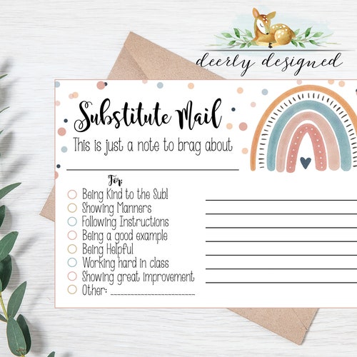 Substitute Mail Boho Rainbow Sub Note Substitute Report - Etsy