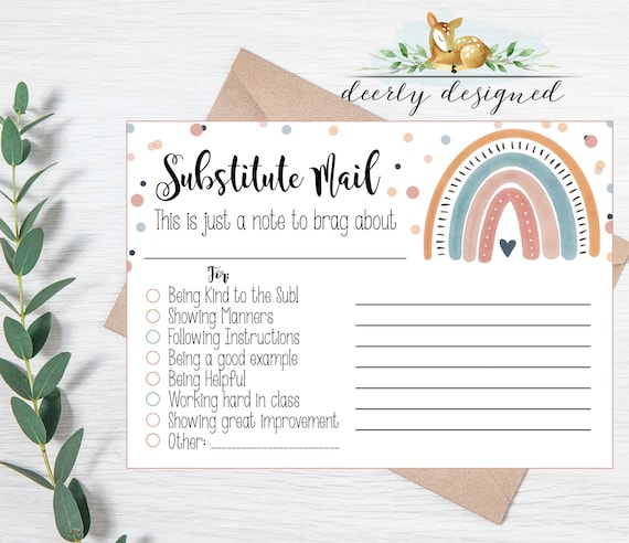 Substitute Mail Boho Rainbow Sub Note Substitute Report - Etsy