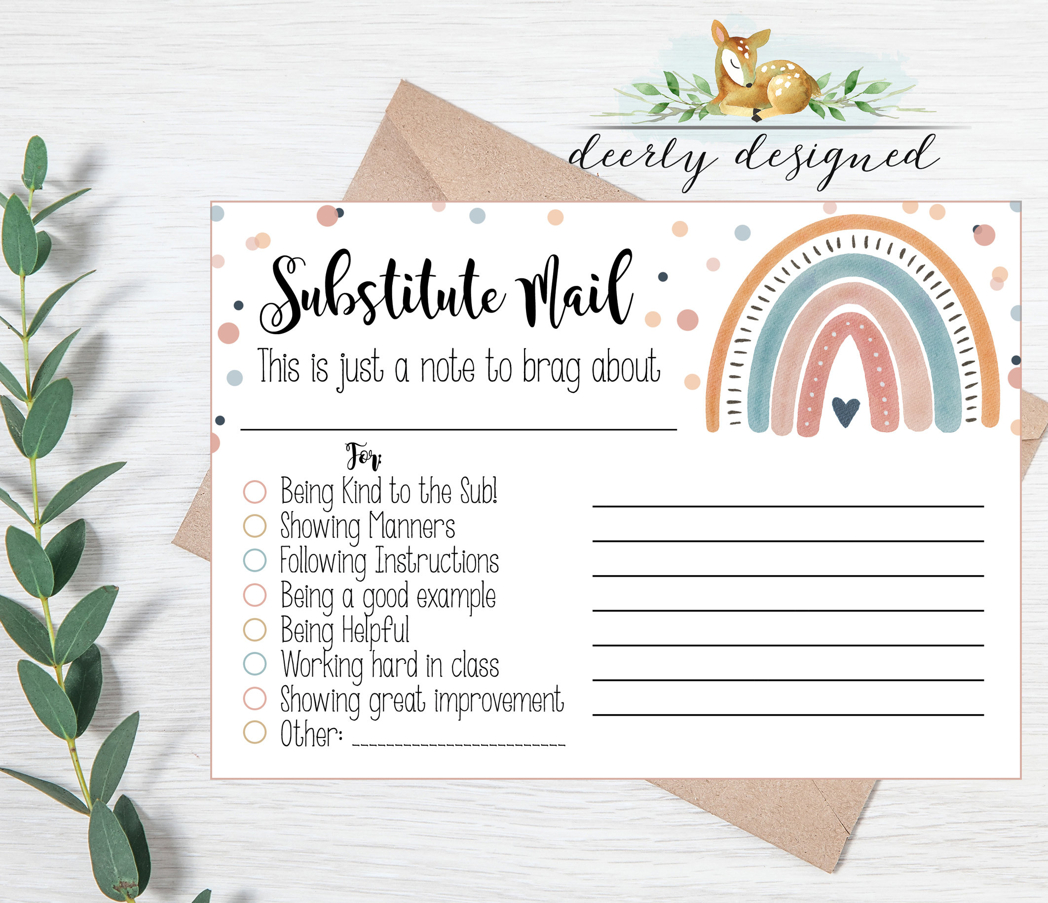 Substitute Mail Boho Rainbow Sub Note Substitute Report - Etsy