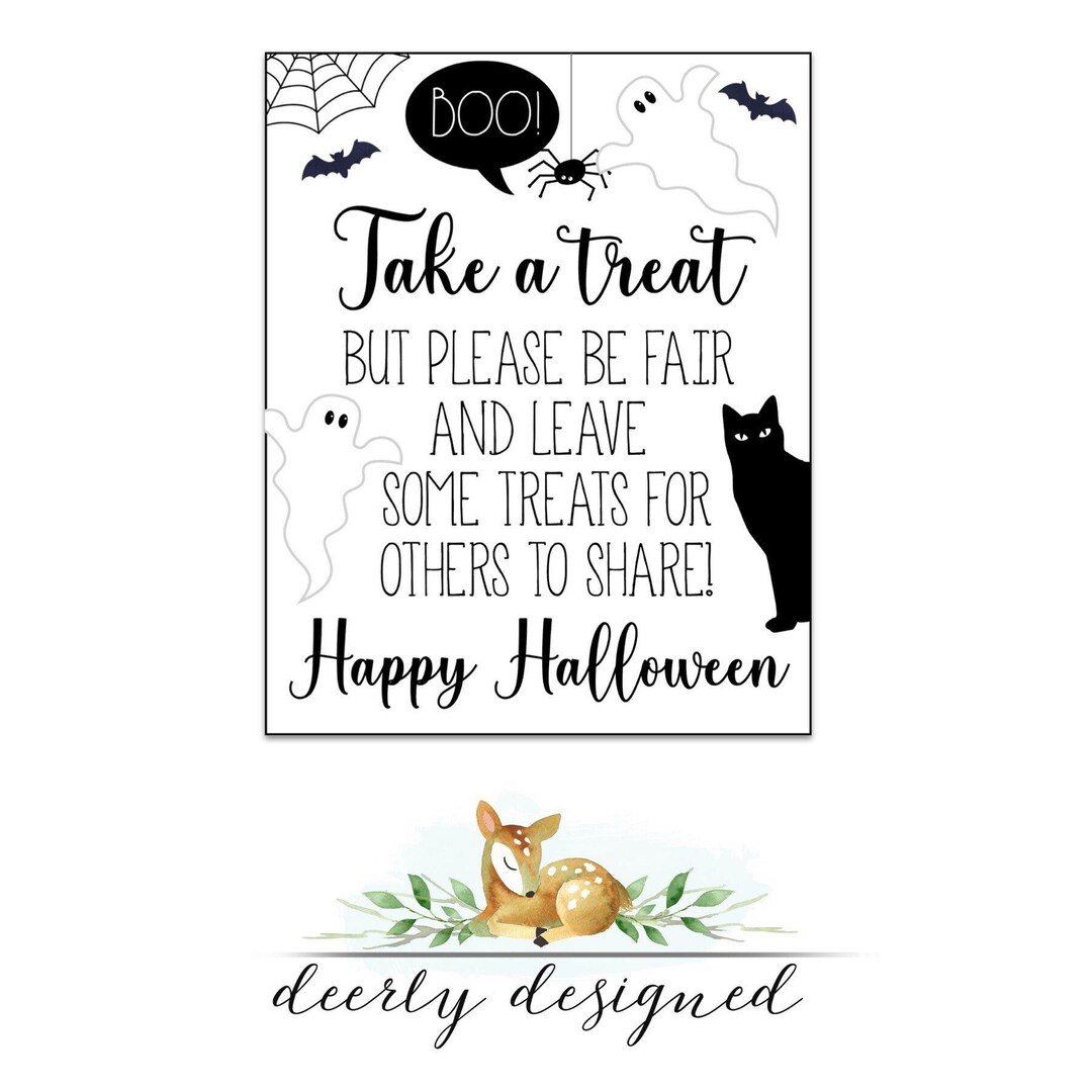 Cute Halloween Candy Bowl Trick or Treat Sign - Take a Treat Sign ...