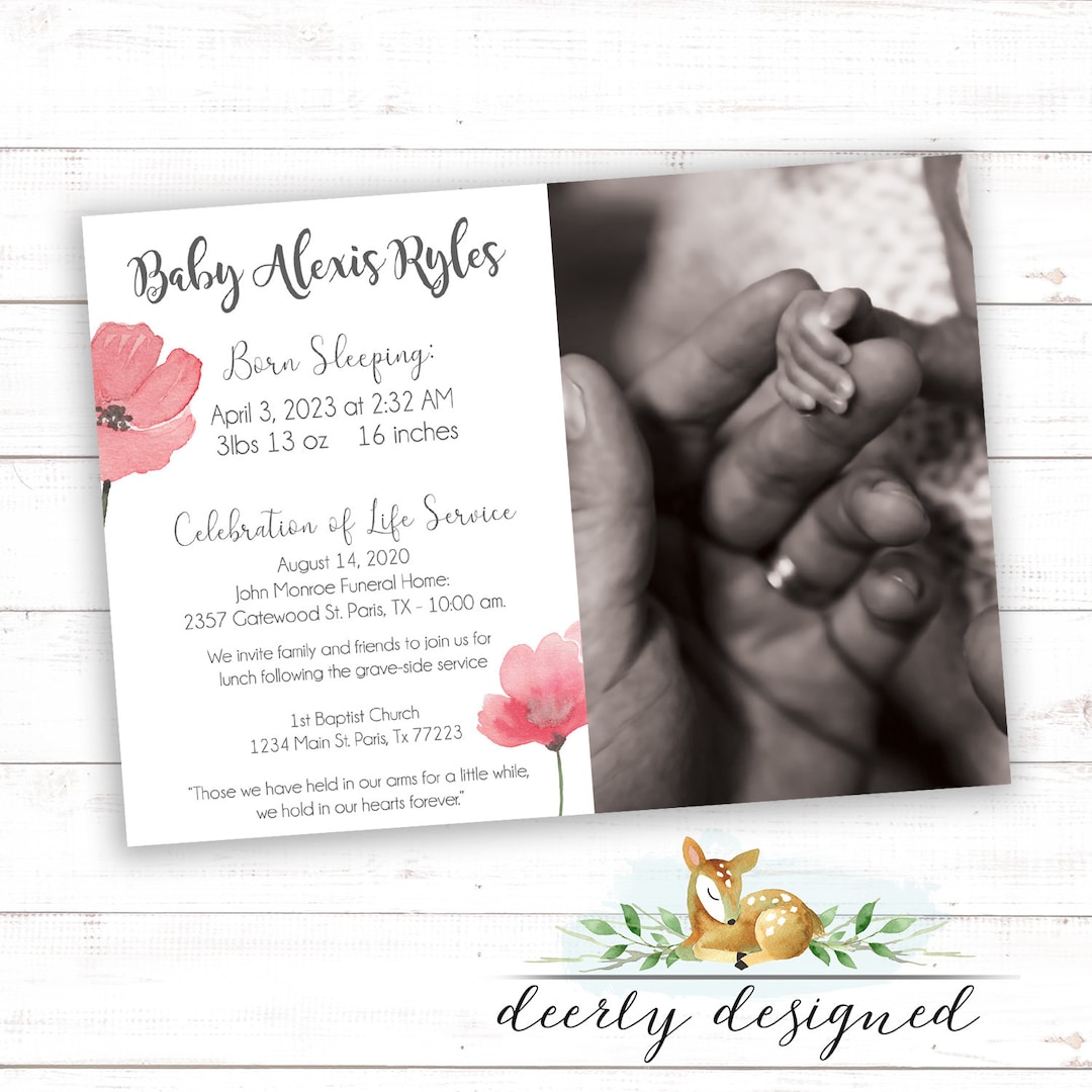 Baby Girl Stillborn Announcment Service Invitation; Celebration of Life ...