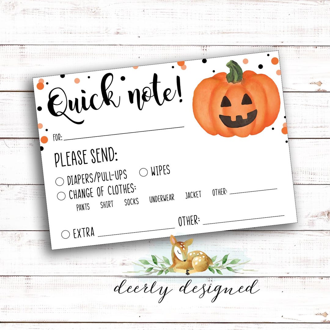 Quick Note Pumpkin Fall Halloween Theme - Daycare Quick Note - Daycare ...