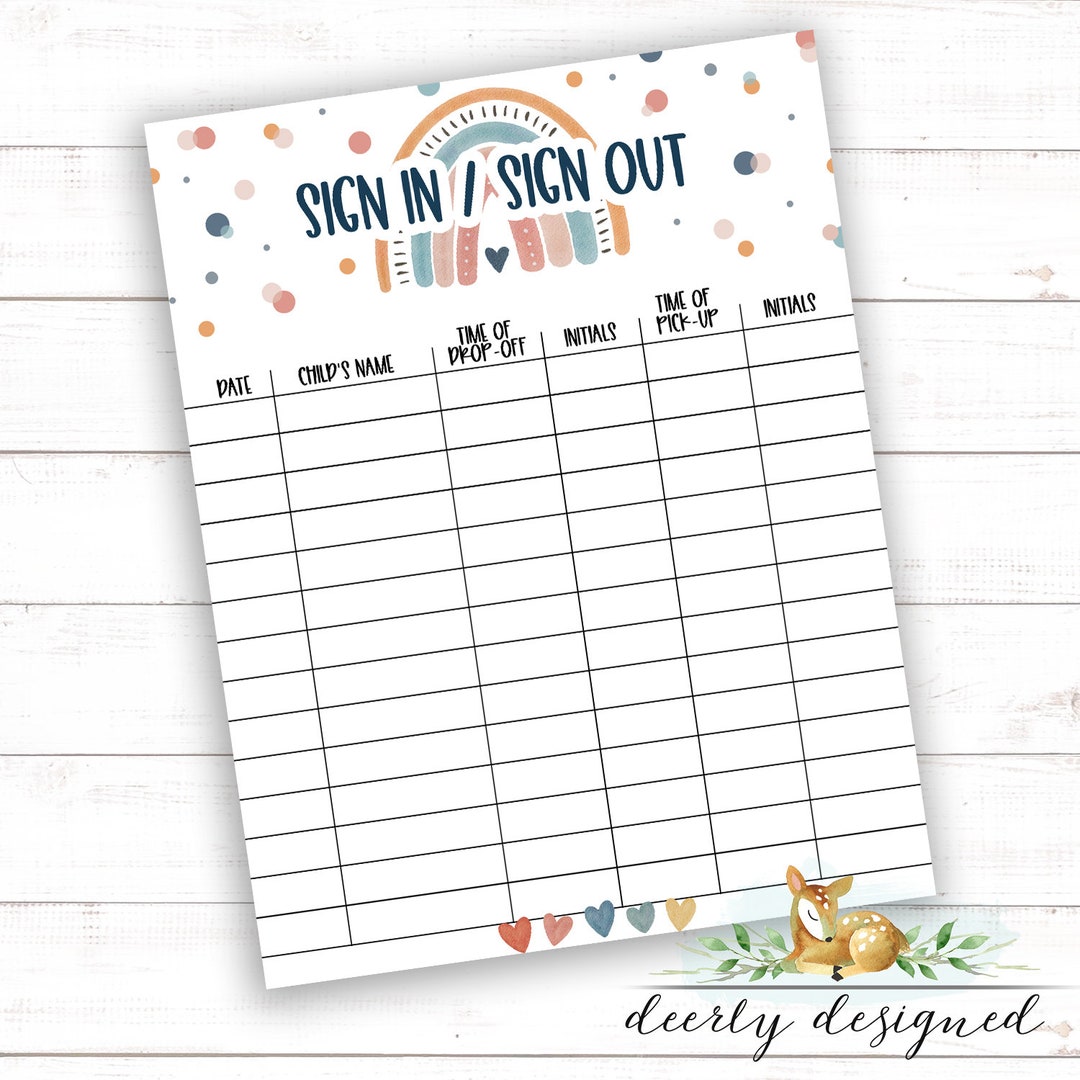 Boho Rainbow Sign in / Sign Out Sheet Daycare Sign in Sheet - Preschool ...