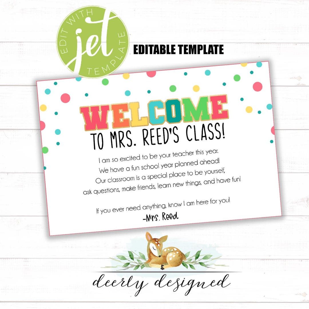 Editable Back to School Teacher Note Template: Bright Varsity Letters ...