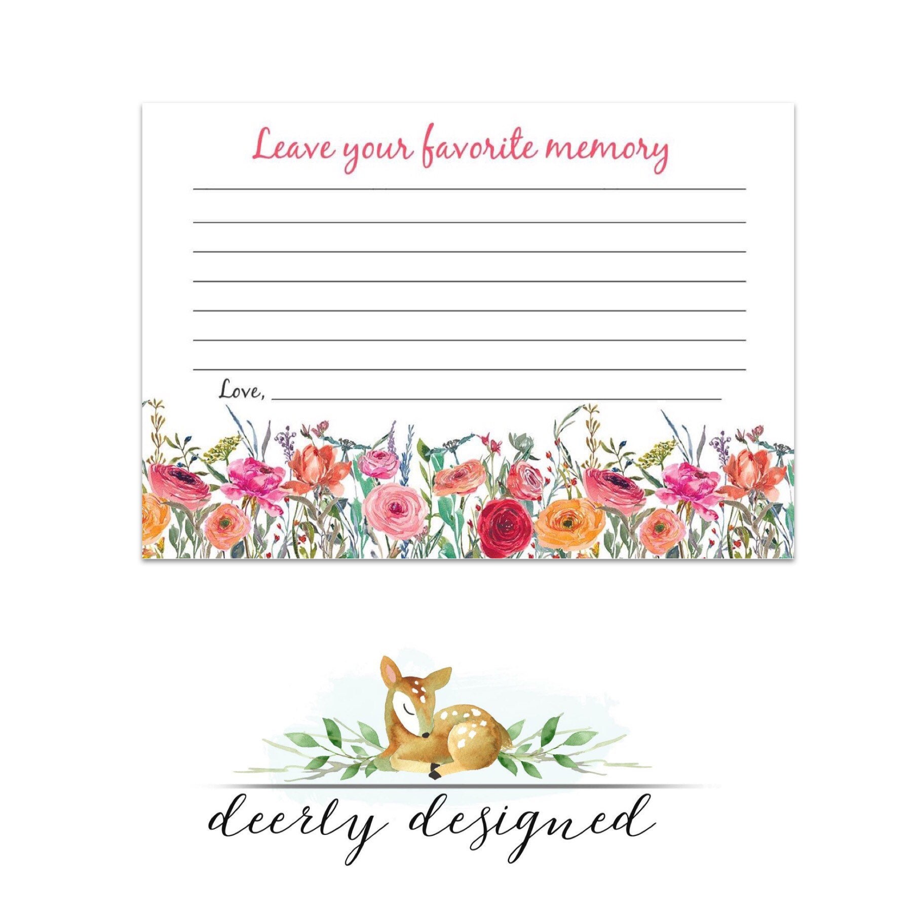 Floral Roses Leave A Memory Card Printable Funeral memory | Etsy