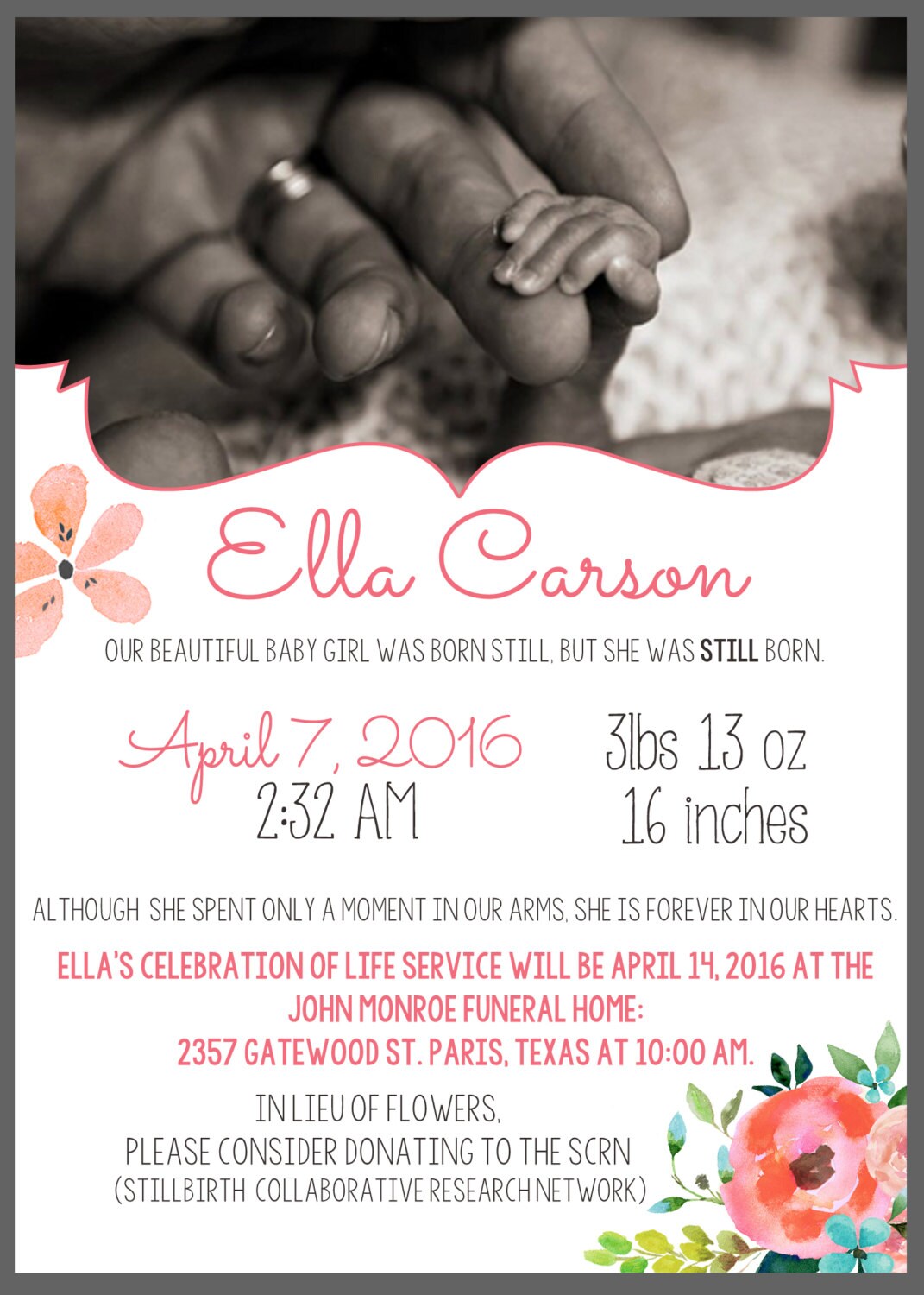 Baby Memorial Service Remembering Child Stillborn Funeral - Etsy