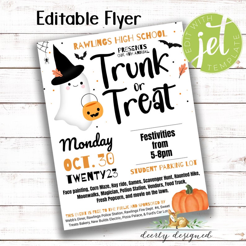 EDITABLE Trunk or Treat Flyer - Halloween Trunk or Treat Invitation ...