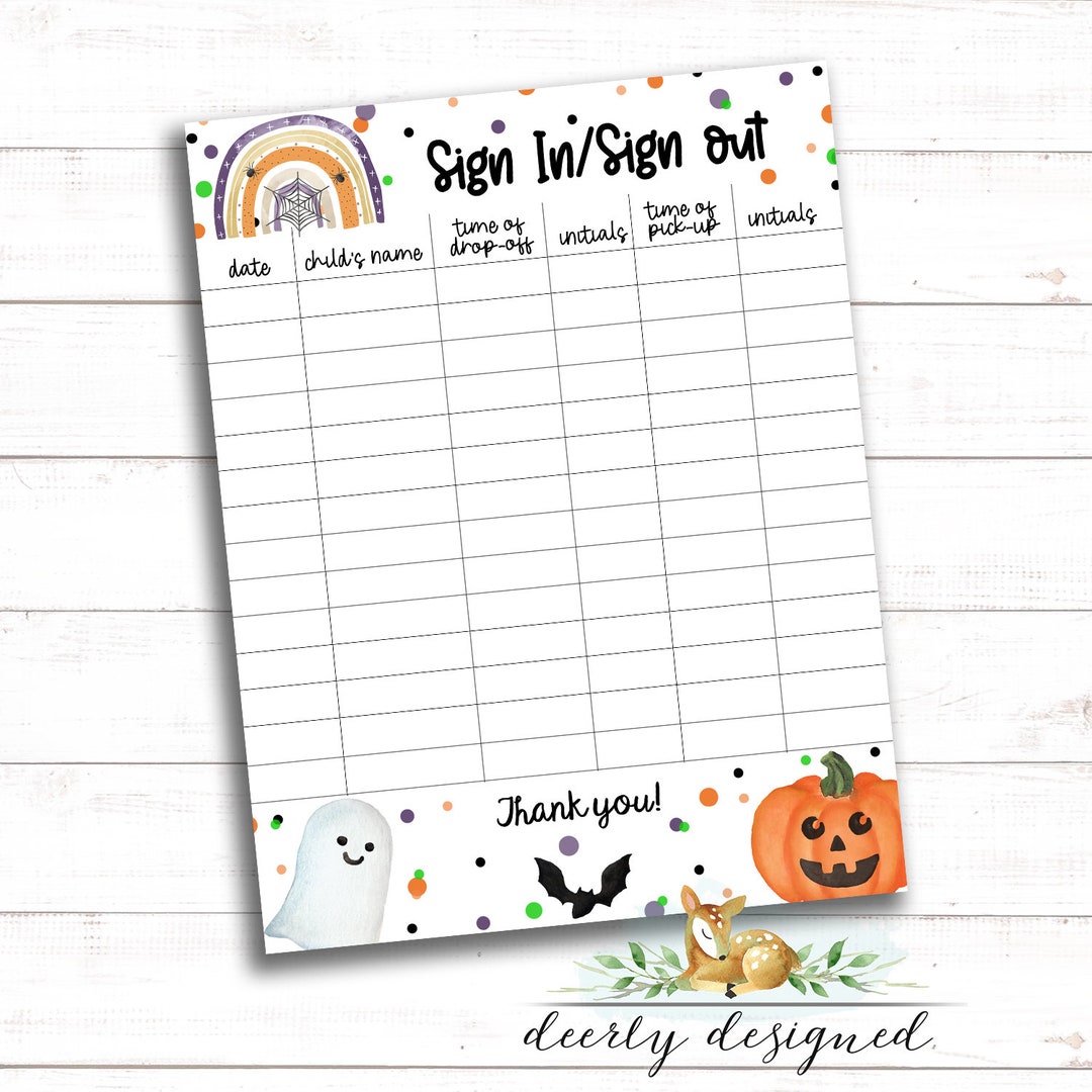 Sign in / Sign Out Sheet Halloween - Halloween School Daycare - Home ...