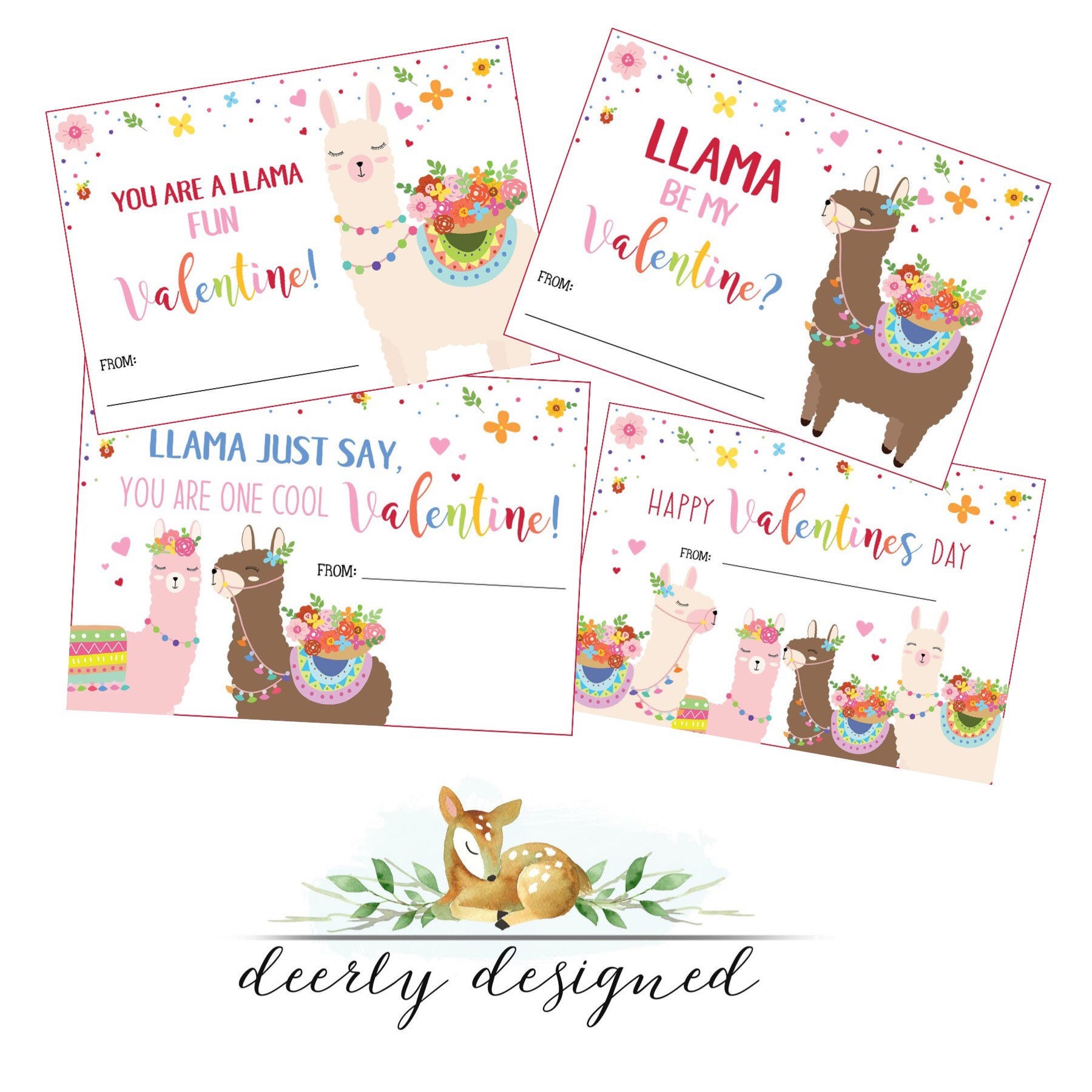 Colorful Llama Valentine Card Printables - Instant Download - Printable ...