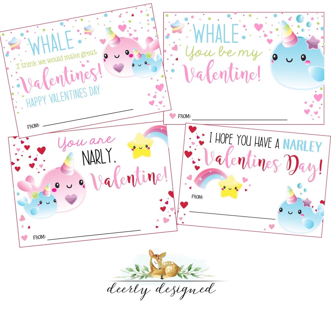 Narwhal Valentine Cards Instant Download Print and Cut Narwhal ...