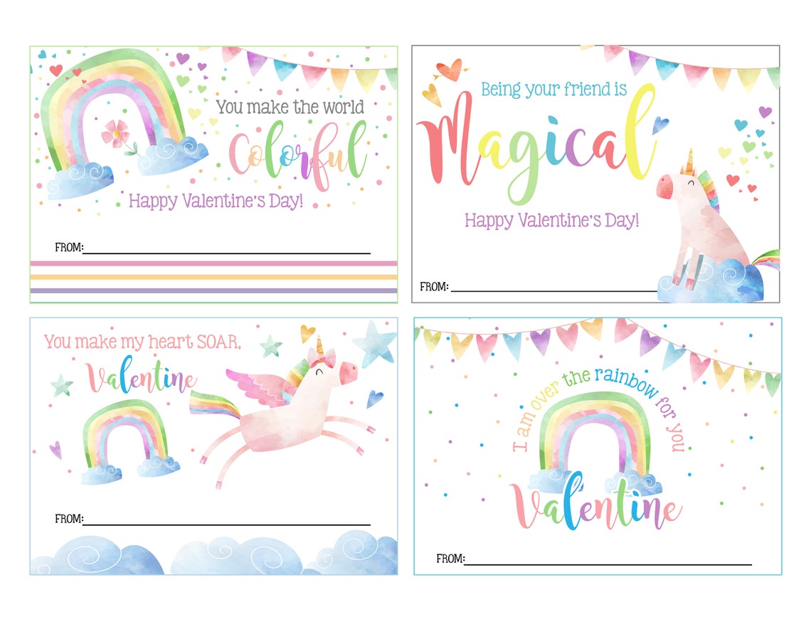 Unicorn and Rainbows Valentine Card Printables Instant - Etsy