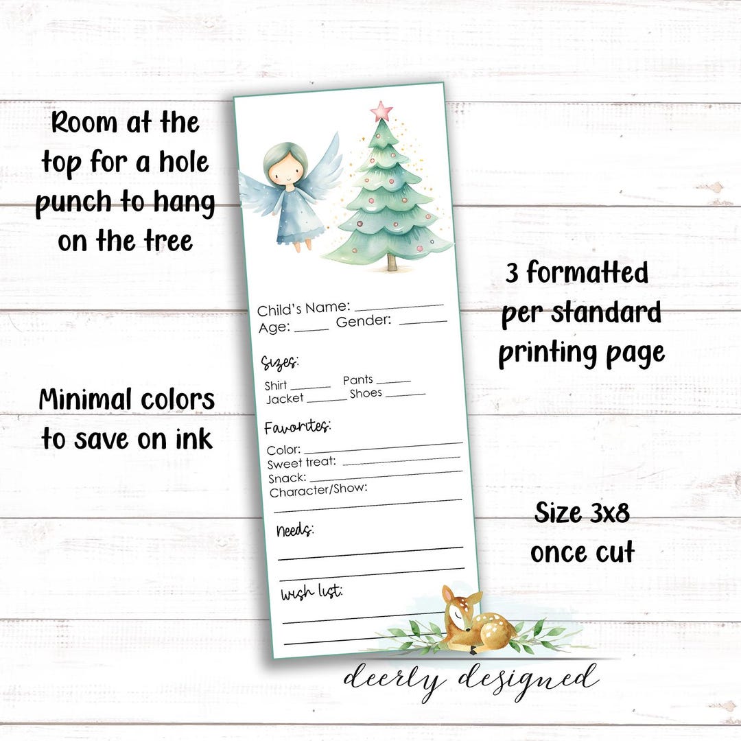 Cute Angel Tree Form - Hangs on Angel Tree - 3X8 Design - Christmas ...