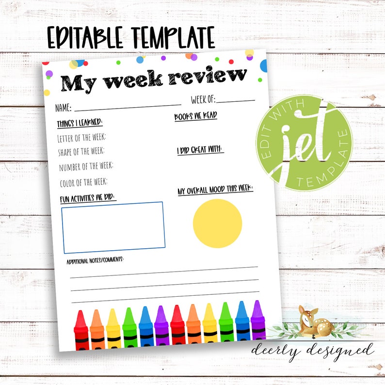 EDITABLE Preschool Week Review Template - Headstart - Preschool ...