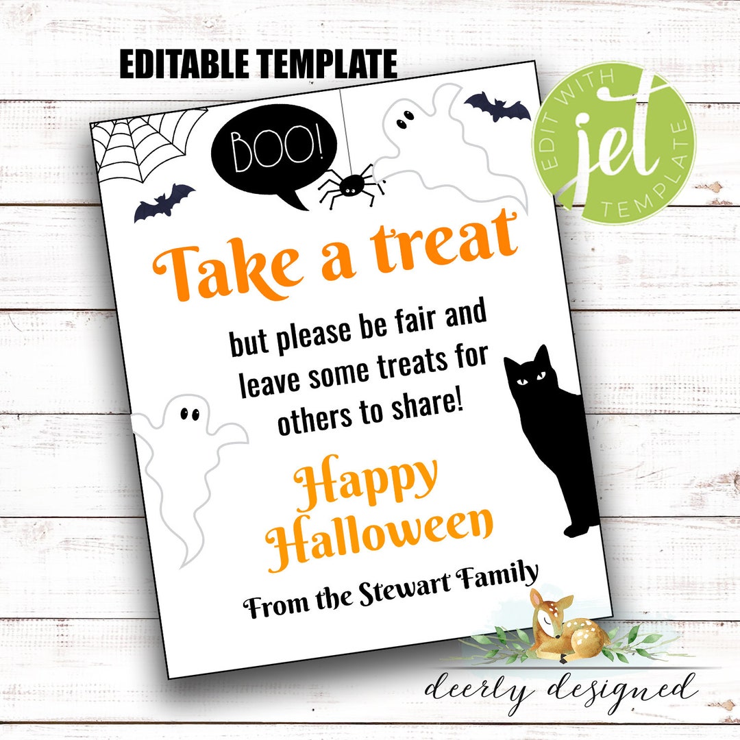 EDITABLE 8x10 Candy Dish Take a Treat Sign - Halloween Decor ...