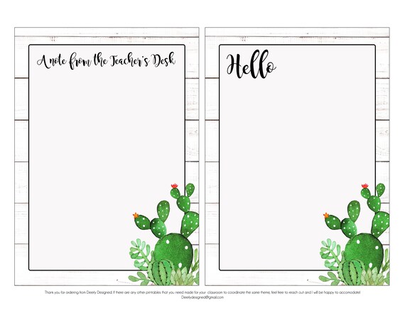 Cactus Farmhouse Shiplap Classroom Notes From the Teacher - Etsy