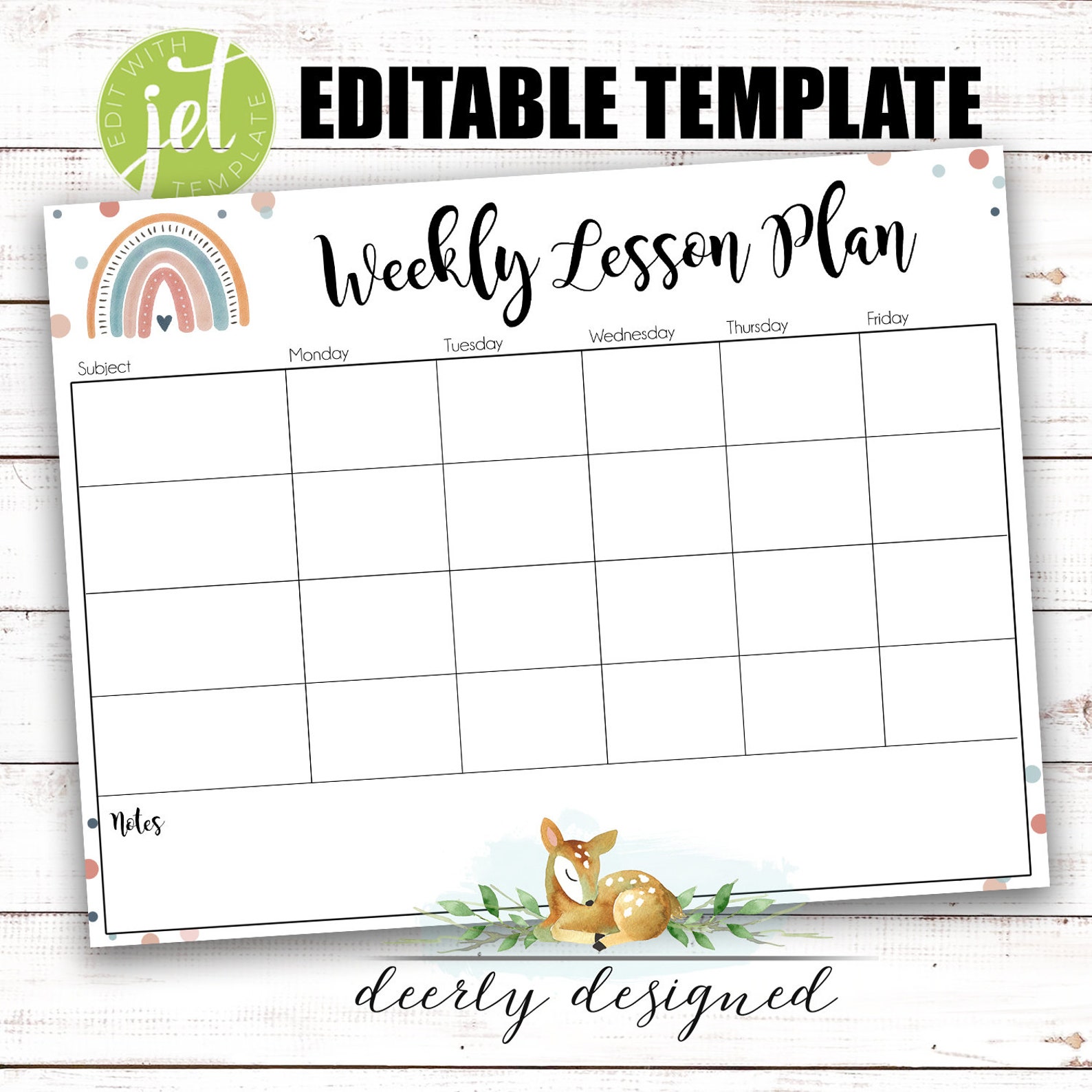 EDITABLE Boho Rainbow Lesson Plan Template Daycare Preschool Teacher ...